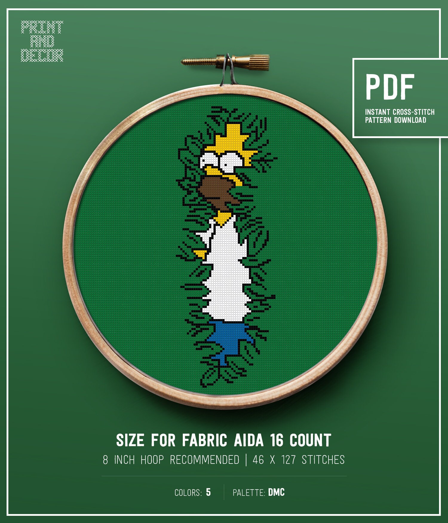 Homer Backing Into Bushes - Cross Stitch Pattern, Funny Counted Cross ...