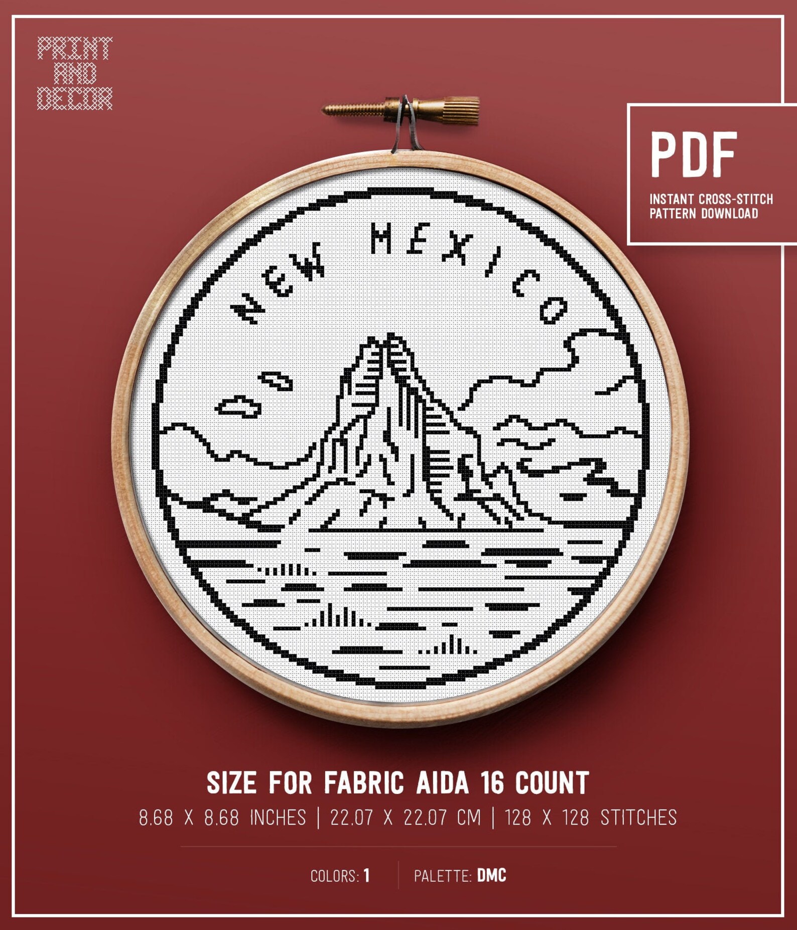 New Mexico State Cross Stitch Chart Easy Counted Stitch - Etsy