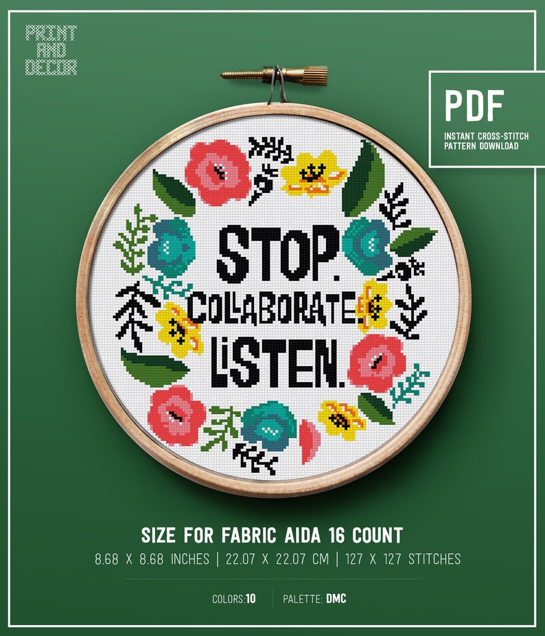 Funny Cross Stitch Pattern Stop Collaborate Listen - Etsy
