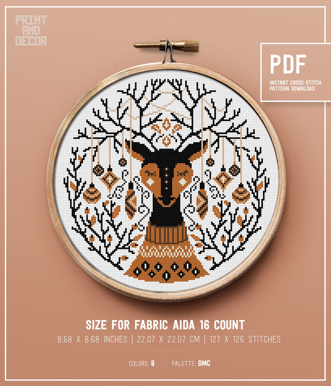 Animal Cross Stitch Pattern Deer Embroidery Design Counted - Etsy