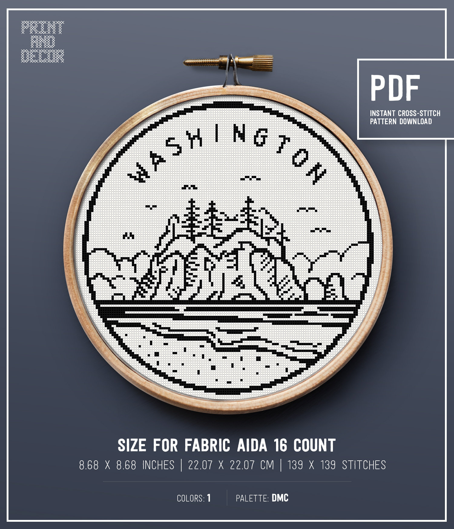 Washington Cross Stitch Pattern Easy Landscape Cross Stitch - Etsy