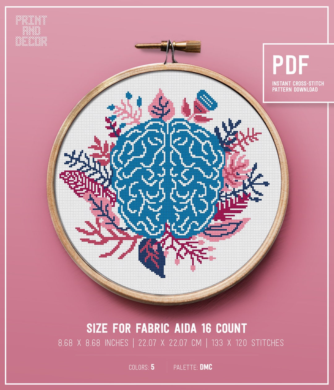 Human Brain Cross Stitch Pattern, Funny Counted Cross Stitch Design ...