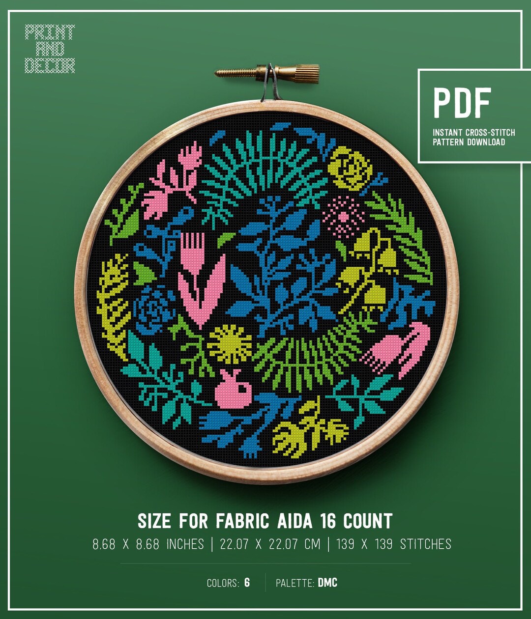 Flower Theme Modern Cross Stitch Pattern, Colorful Embroidery Pattern ...