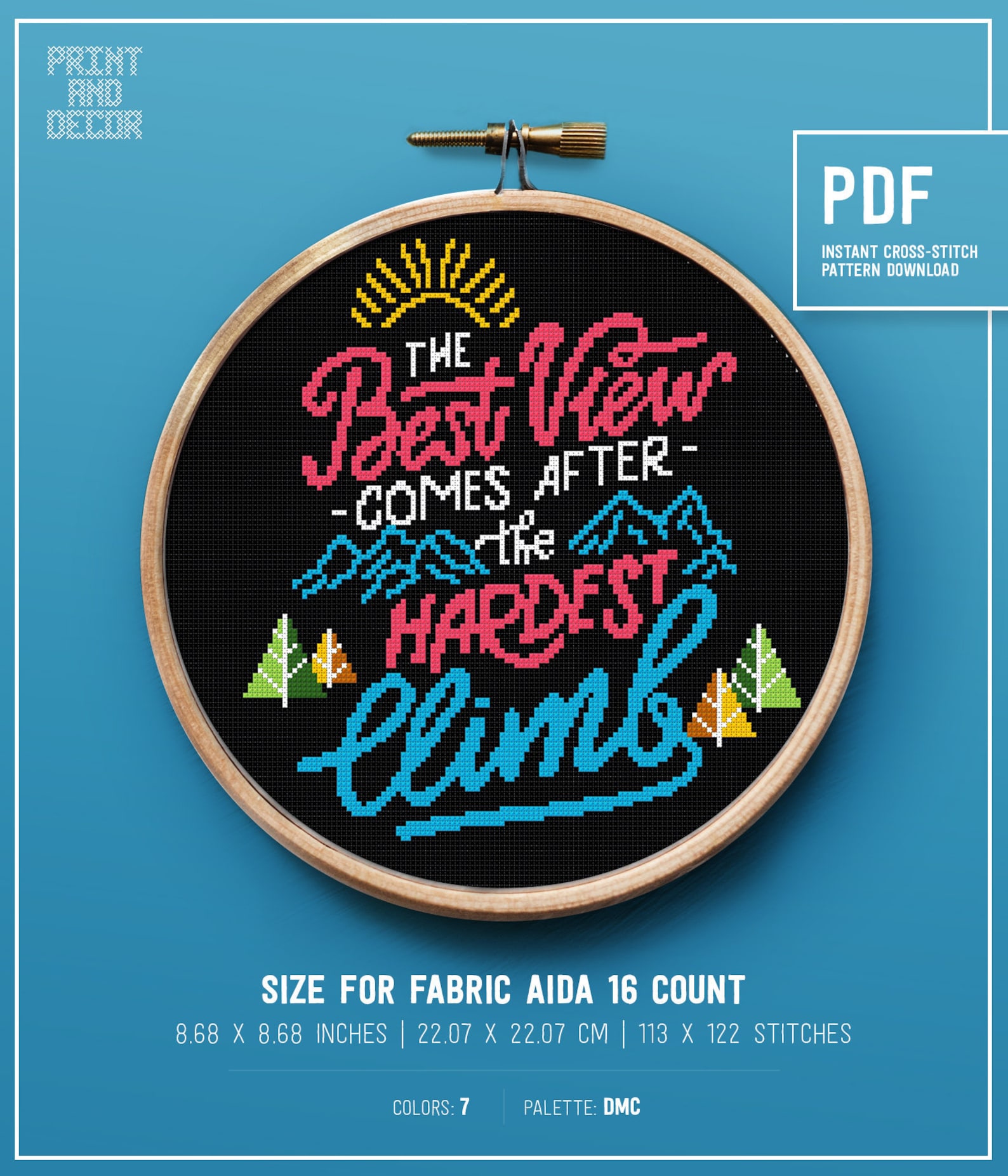 Mountain Modern Cross Stitch Pattern Hiking Motivation - Etsy