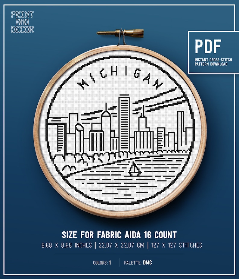 Michigan Cross Stitch Pattern, City Landscape, Easy Cross Stitch PDF ...