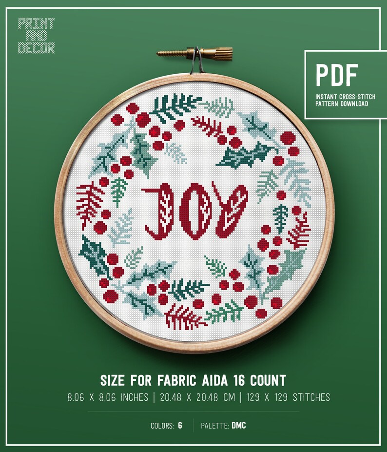 Christmas JOY Cross Stitch Pattern Christmas Ornament Cross - Etsy