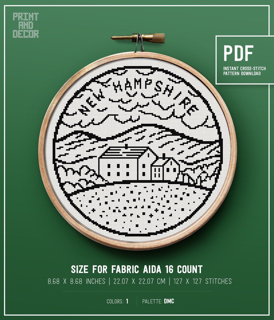 New Hampshire Cross Stitch Pattern, United States Landscape, Easy Cross ...