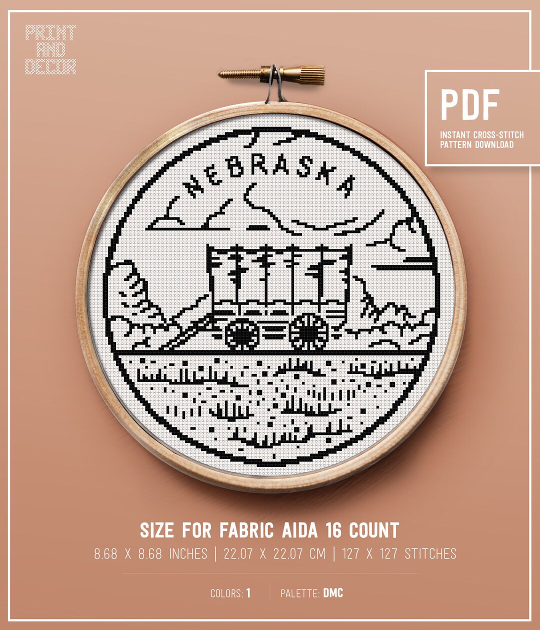 Nebraska Cross Stitch Chart, Easy Counted Stitch Pattern, United States ...