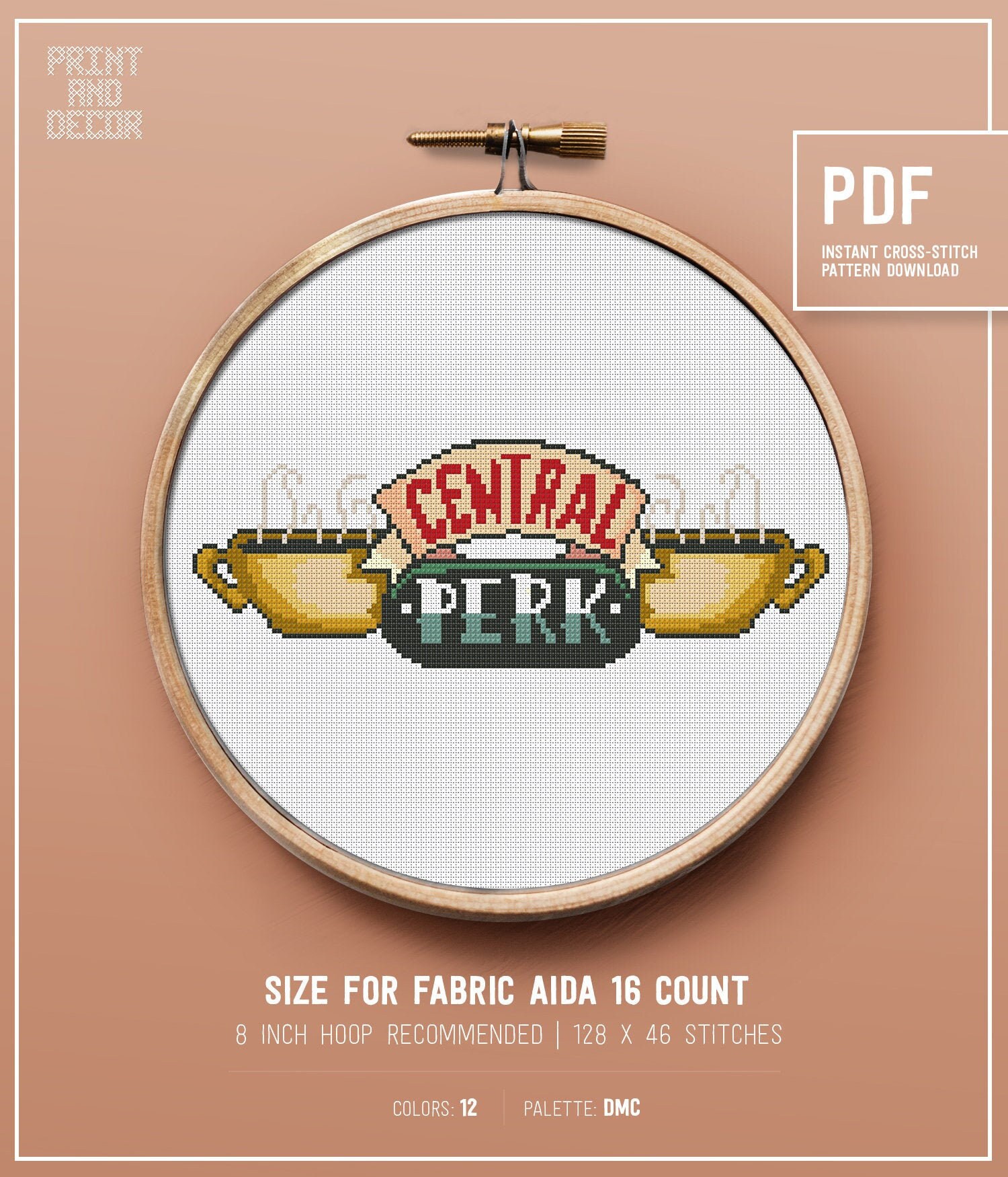 Central Perk Cross Stitch Pattern Fan Art Inspired Design | Etsy