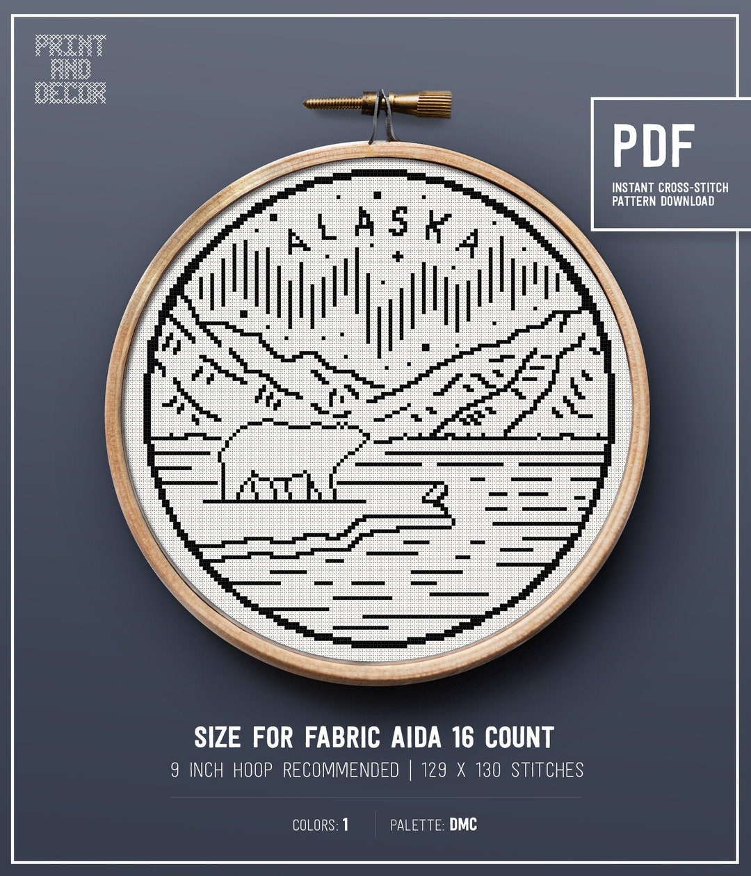 Alaska Cross Stitch Pattern, Easy Embroidery Design, Landscape Modern ...