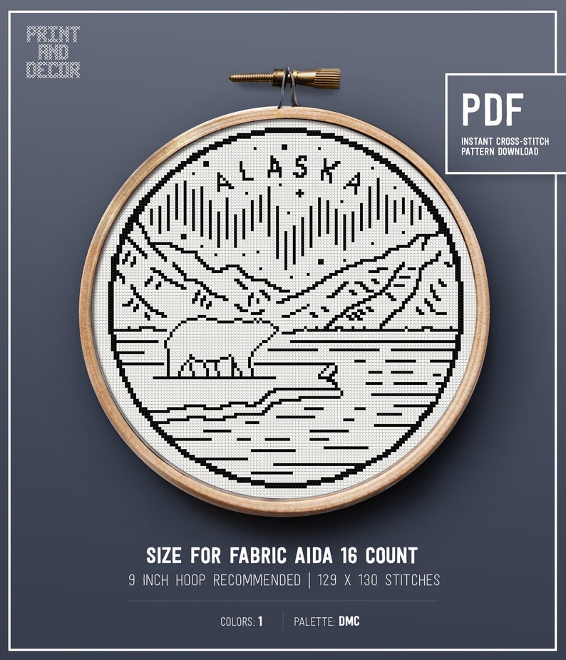 Alaska cross stitch pattern Easy embroidery design Landscape | Etsy