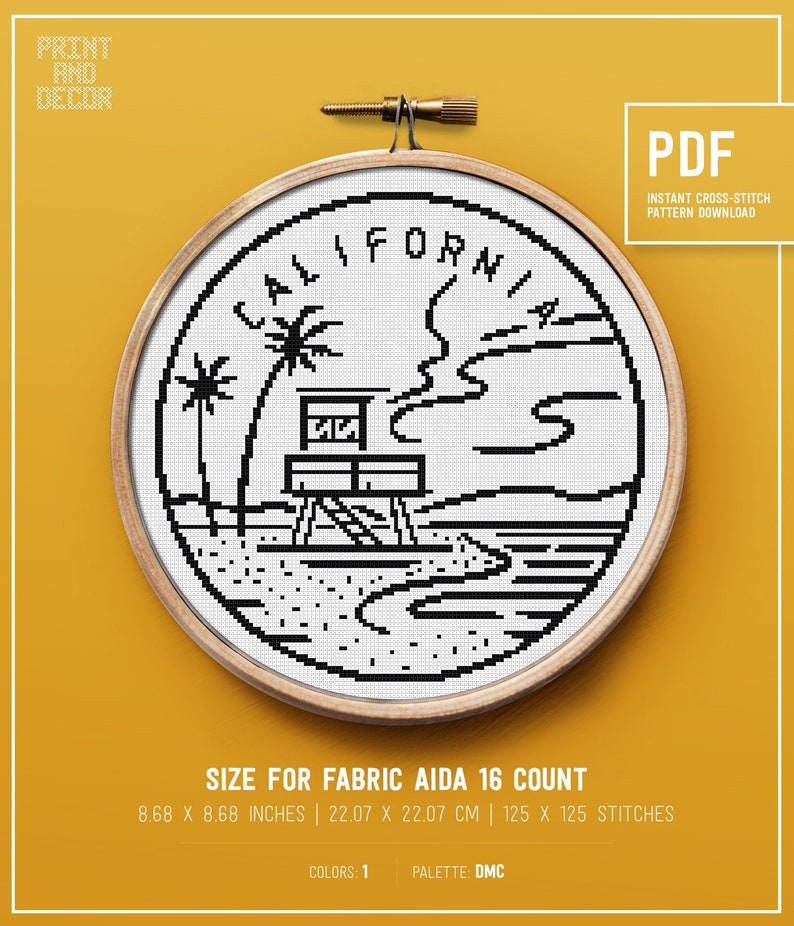 California Cross Stitch Pattern Easy Cross Stitch Pattern - Etsy