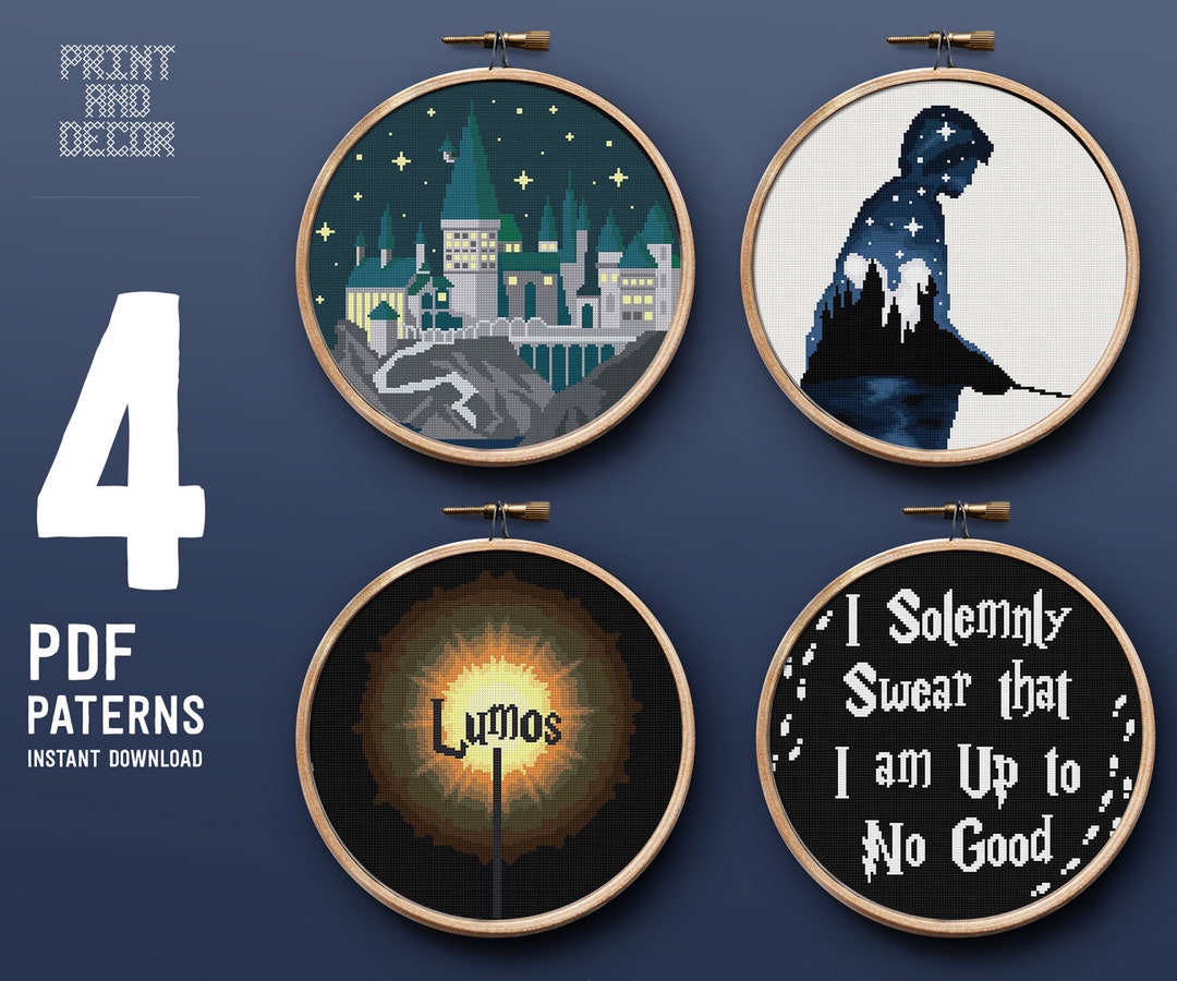 Wizard Cross Stitch Pattern Bundle, Magic Theme Embroidery Design, HP ...