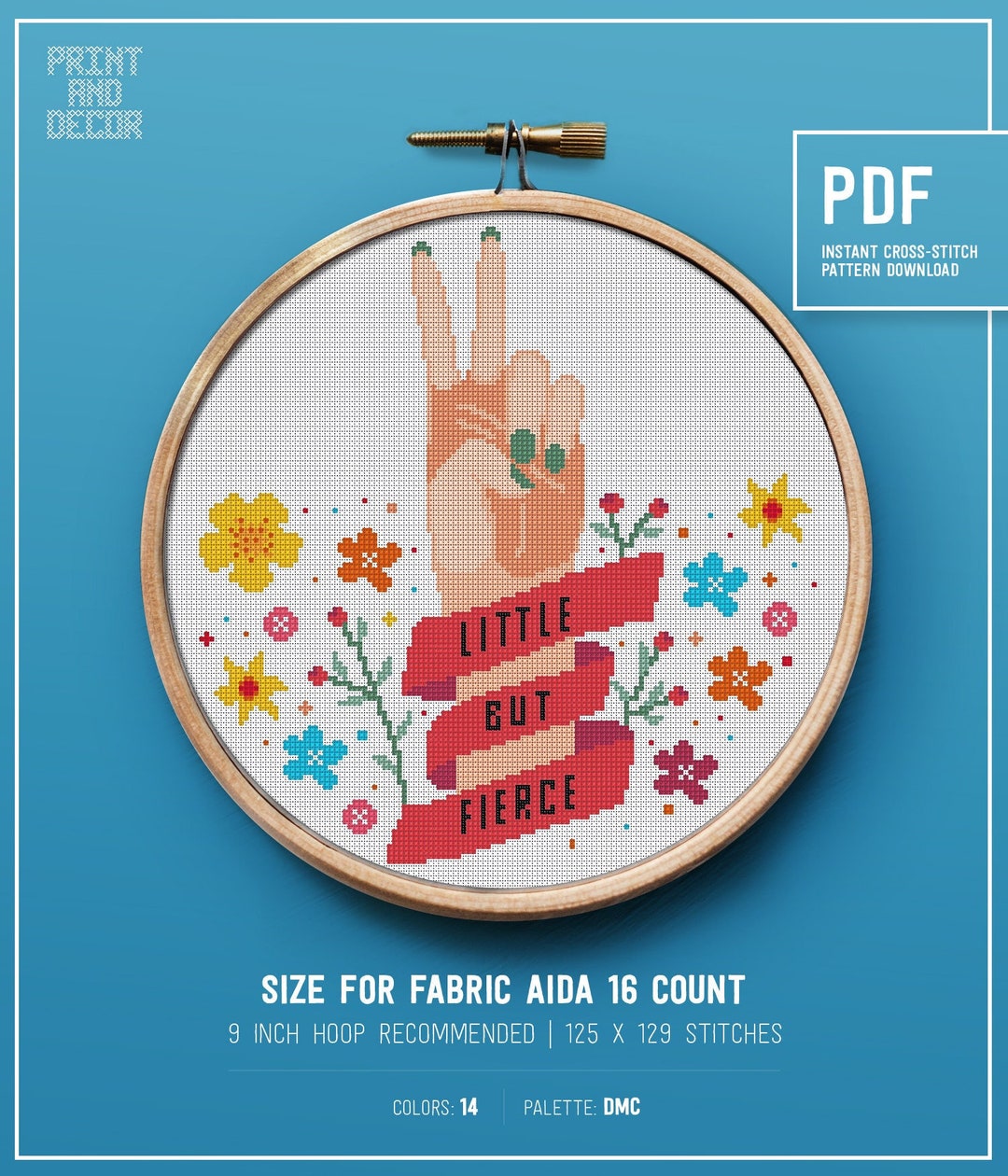 Little but Fierce Cross Stitch Pattern, Funky Counted Cross Stitch ...