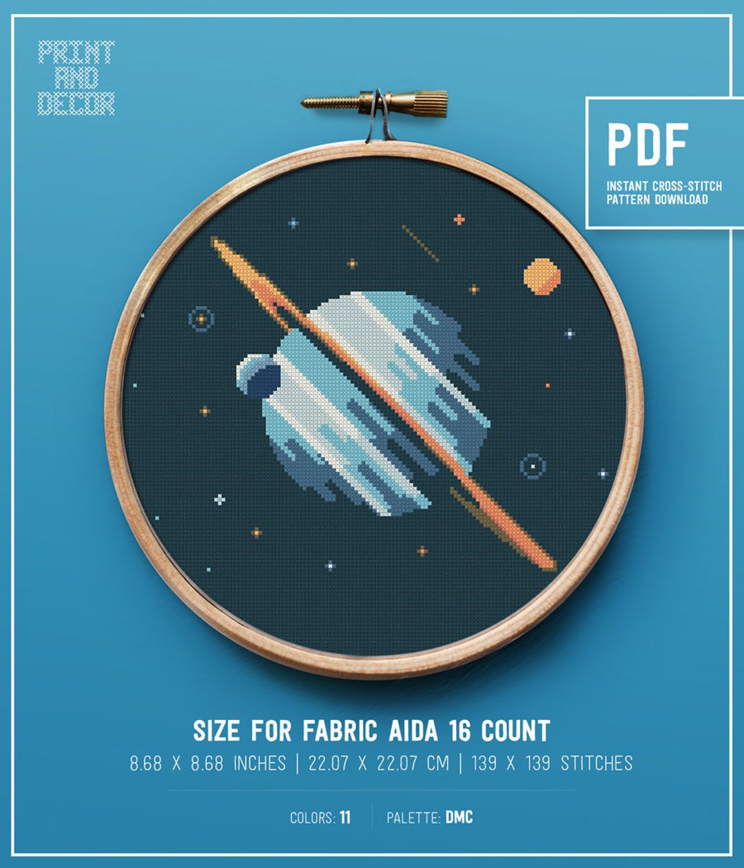 Space Planet Modern Cross Stitch Pattern Universe Stars Astronaut Earth ...