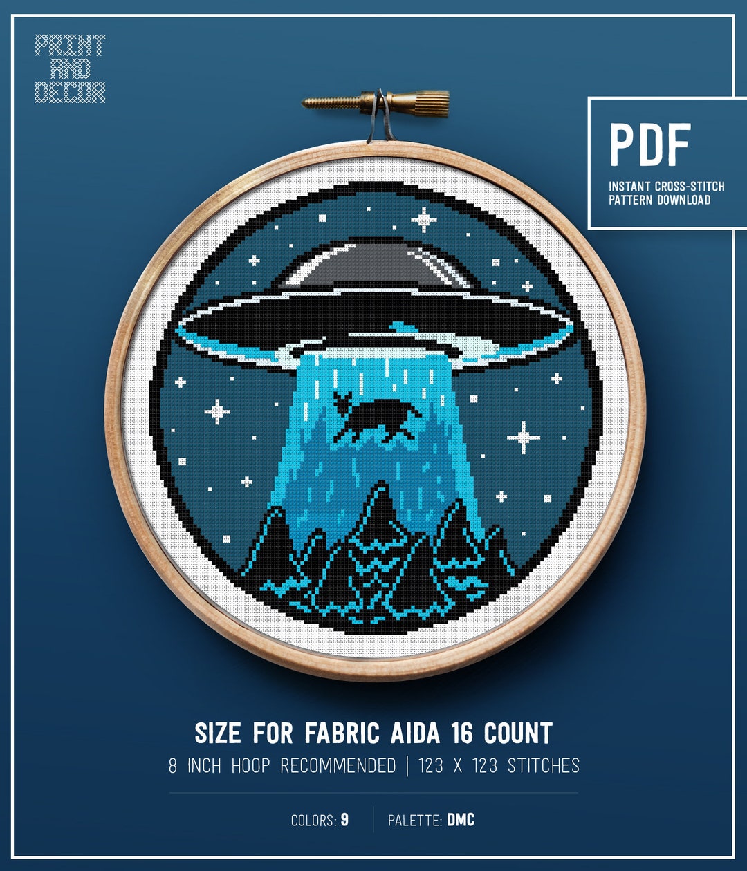 UFO Cross Stitch Pattern, Space and Aliens Theme, Starry Night, DIY ...
