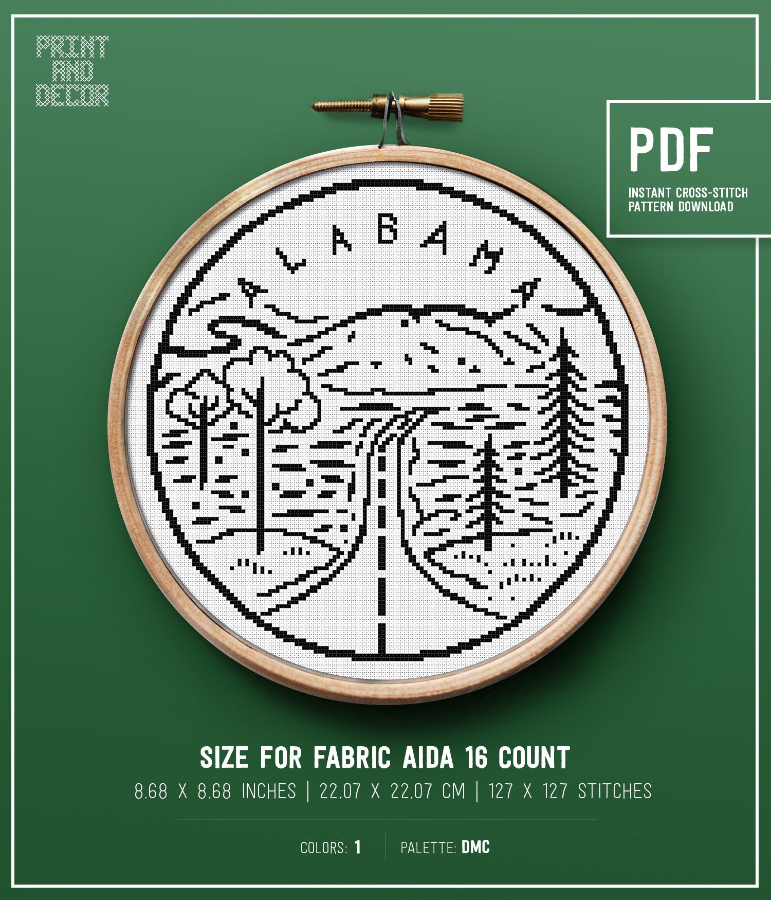 Alabama State Cross Stitch Pattern United States Landscape - Etsy