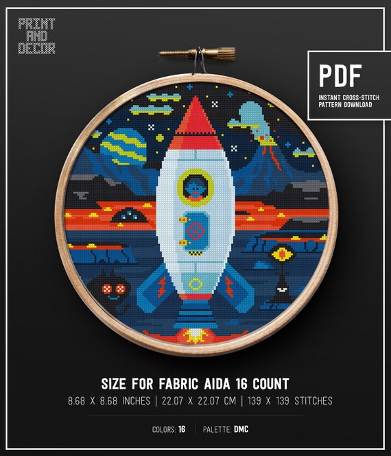 Rocket Modern Cross Stitch Pattern Universe Stars | Etsy