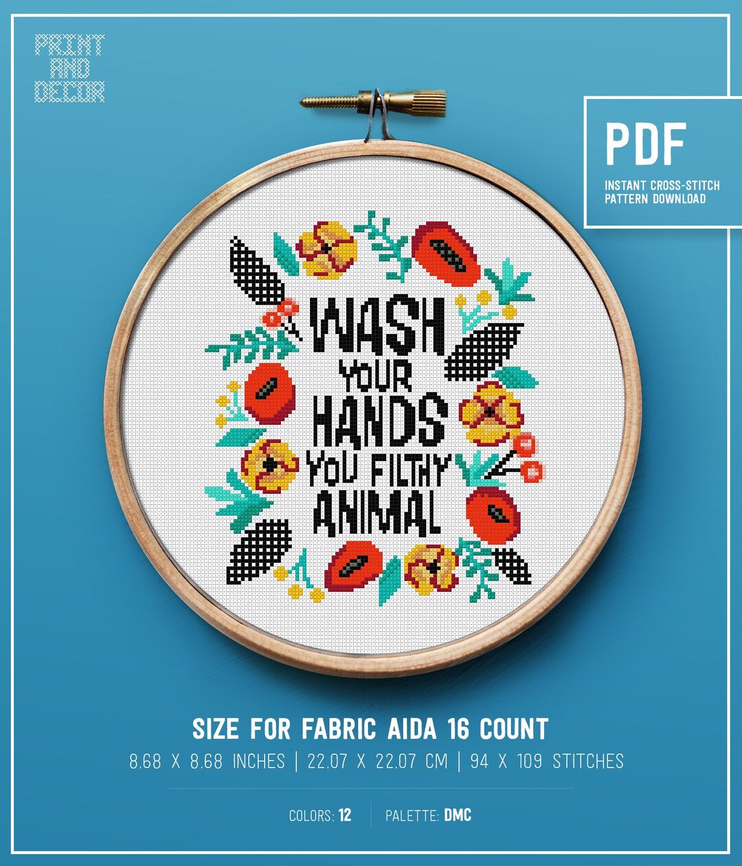 Wash Your Hands You Filthy Animal Cross Stitch Pattern, Subversive ...