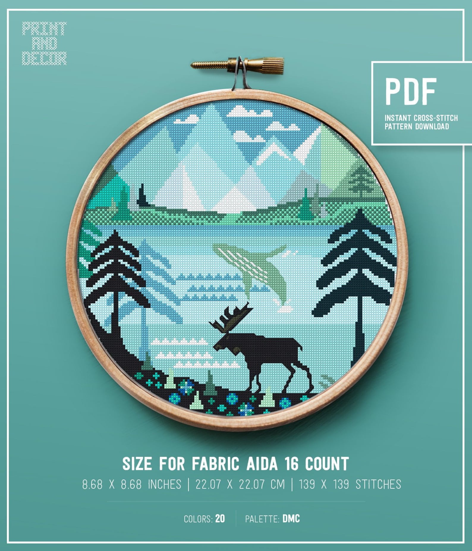 Alaska Modern Cross Stitch Pattern Mountain Forest Animal - Etsy
