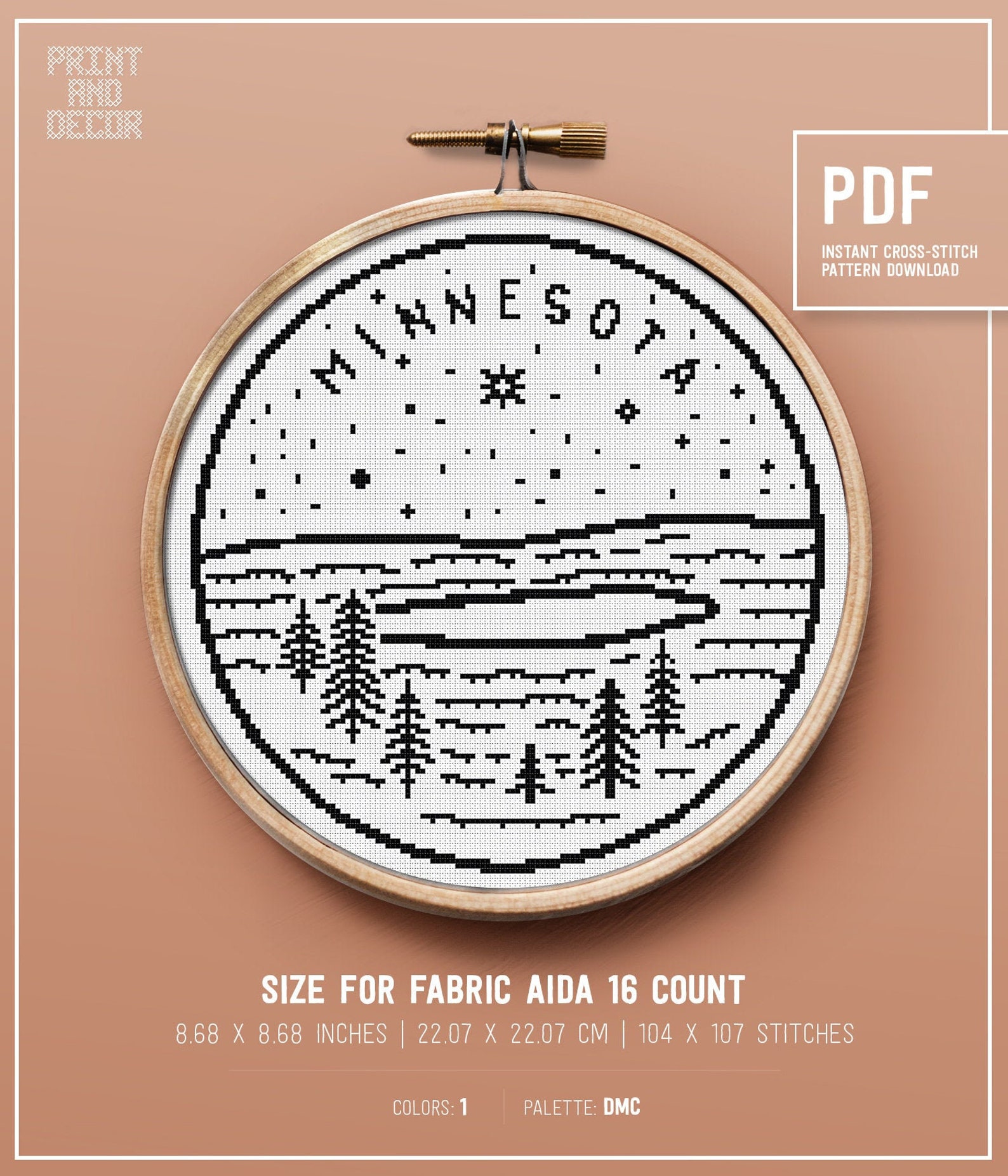 States of America Cross Stitch Pattern Minnesota State Easy | Etsy