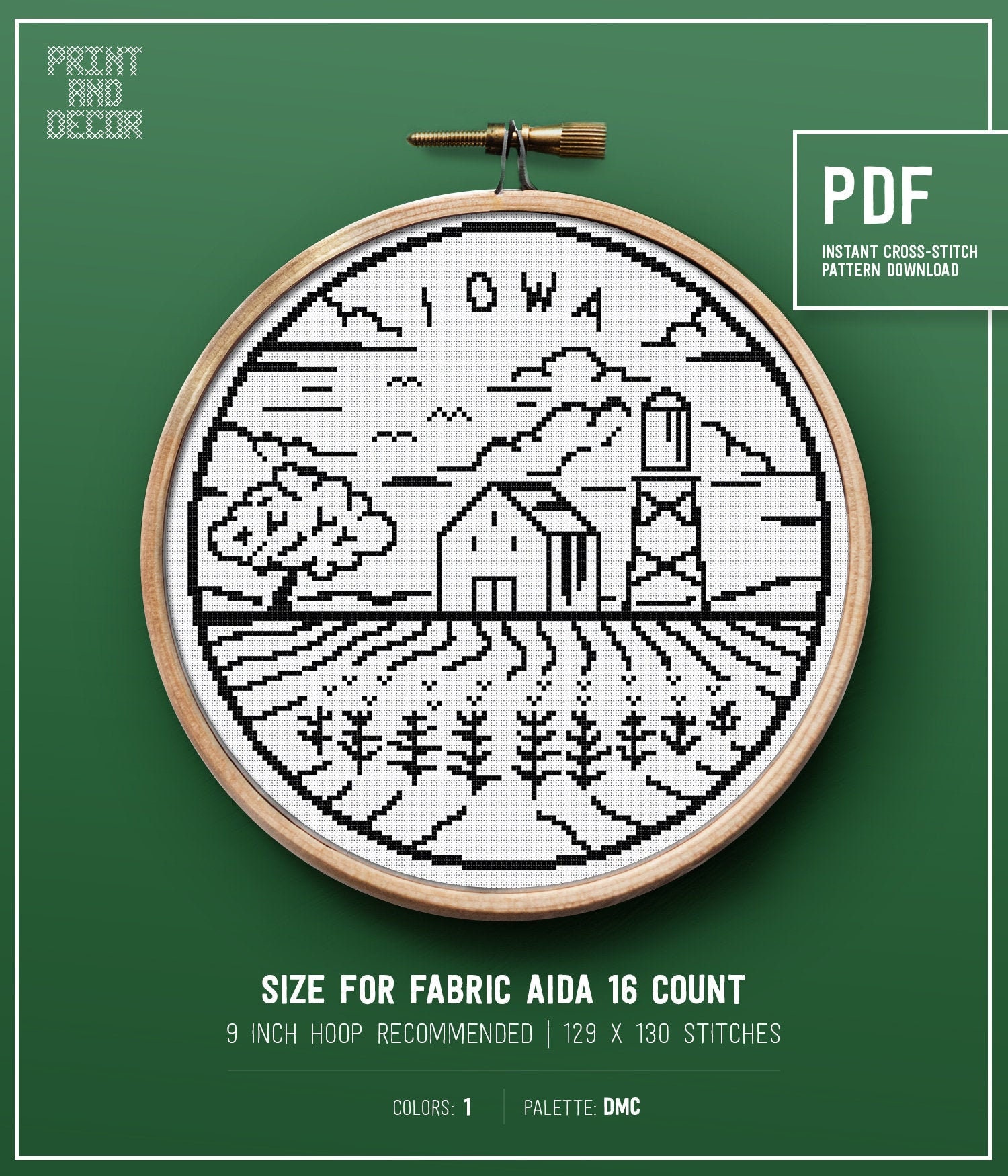 IOWA cross stitch pattern United States landscape counted | Etsy