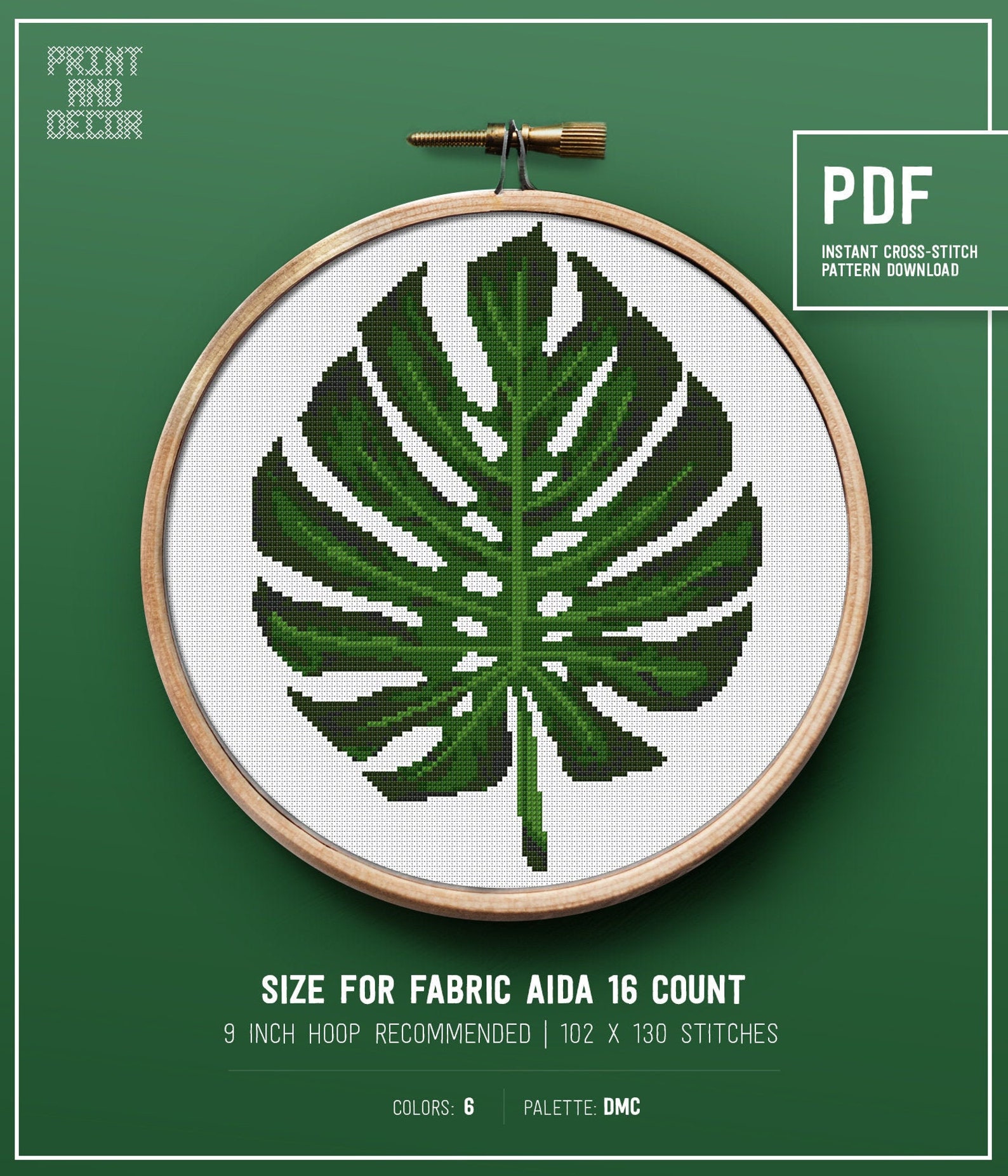 Monstera Leaf Cross Stitch Pattern Botanical Theme Counted | Etsy