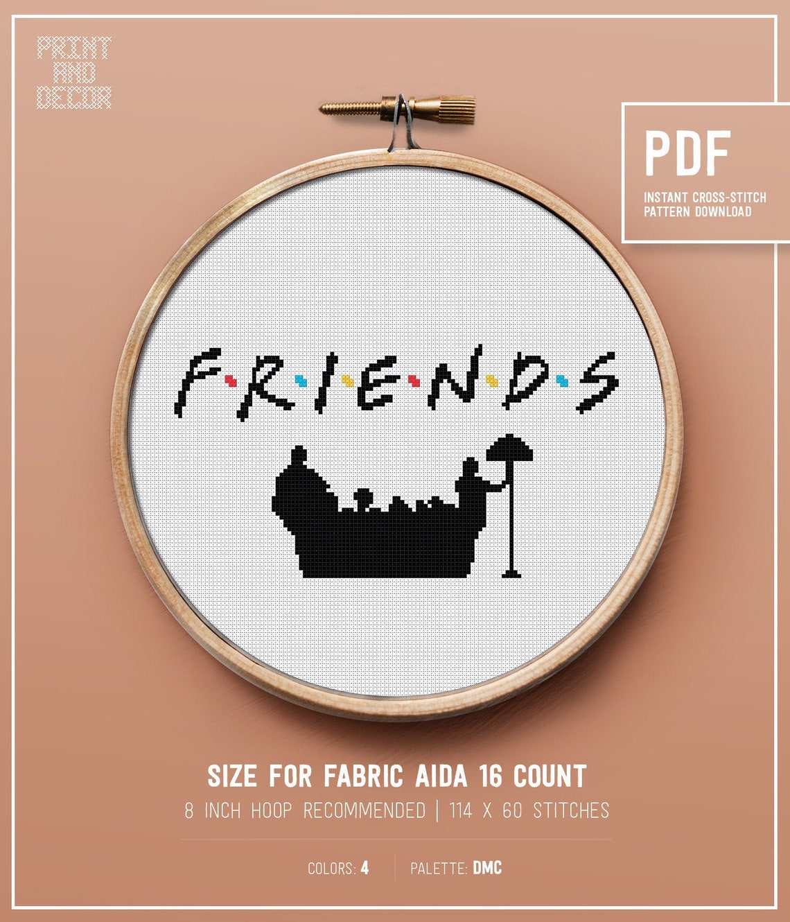Friends Inspired Cross Stitch Pattern, Funny 90' Tv Show, Cool Home ...