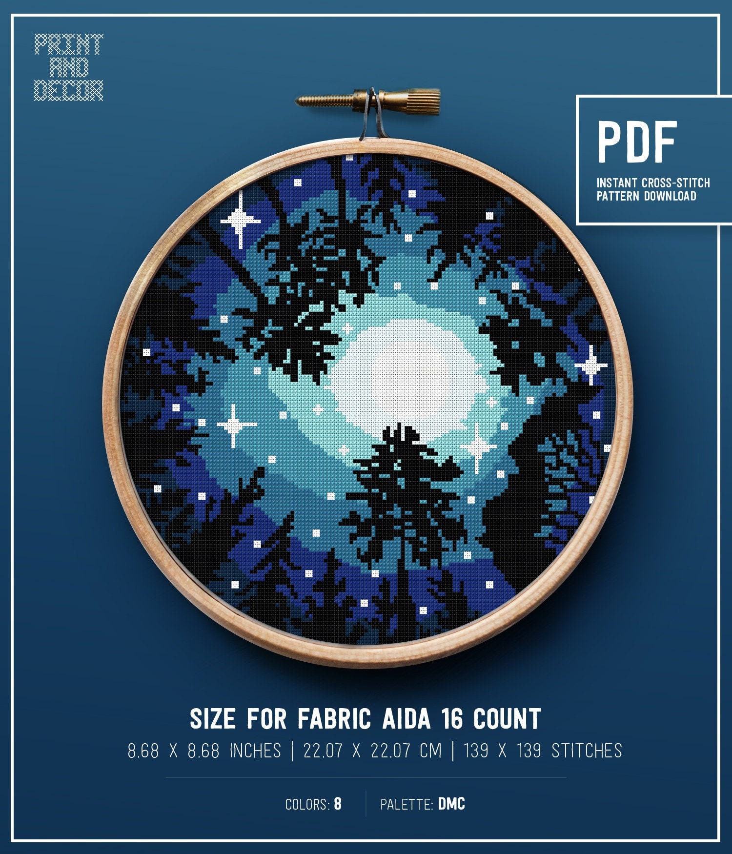 Night Sky Modern Cross Stitch Pattern starry Night Forest | Etsy