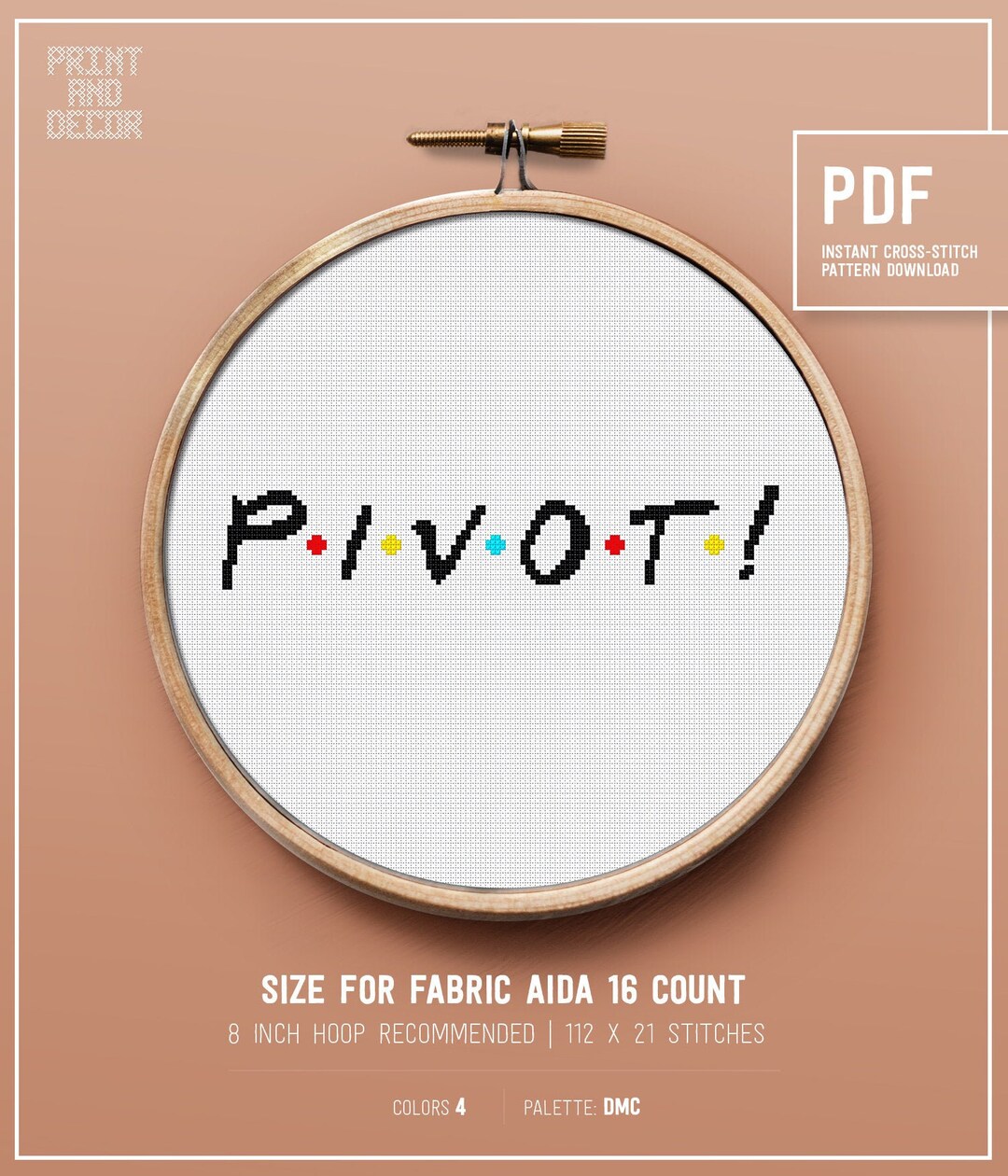 PIVOT - Funny Quote Cross Stitch Pattern, Easy Level Embroidery ...