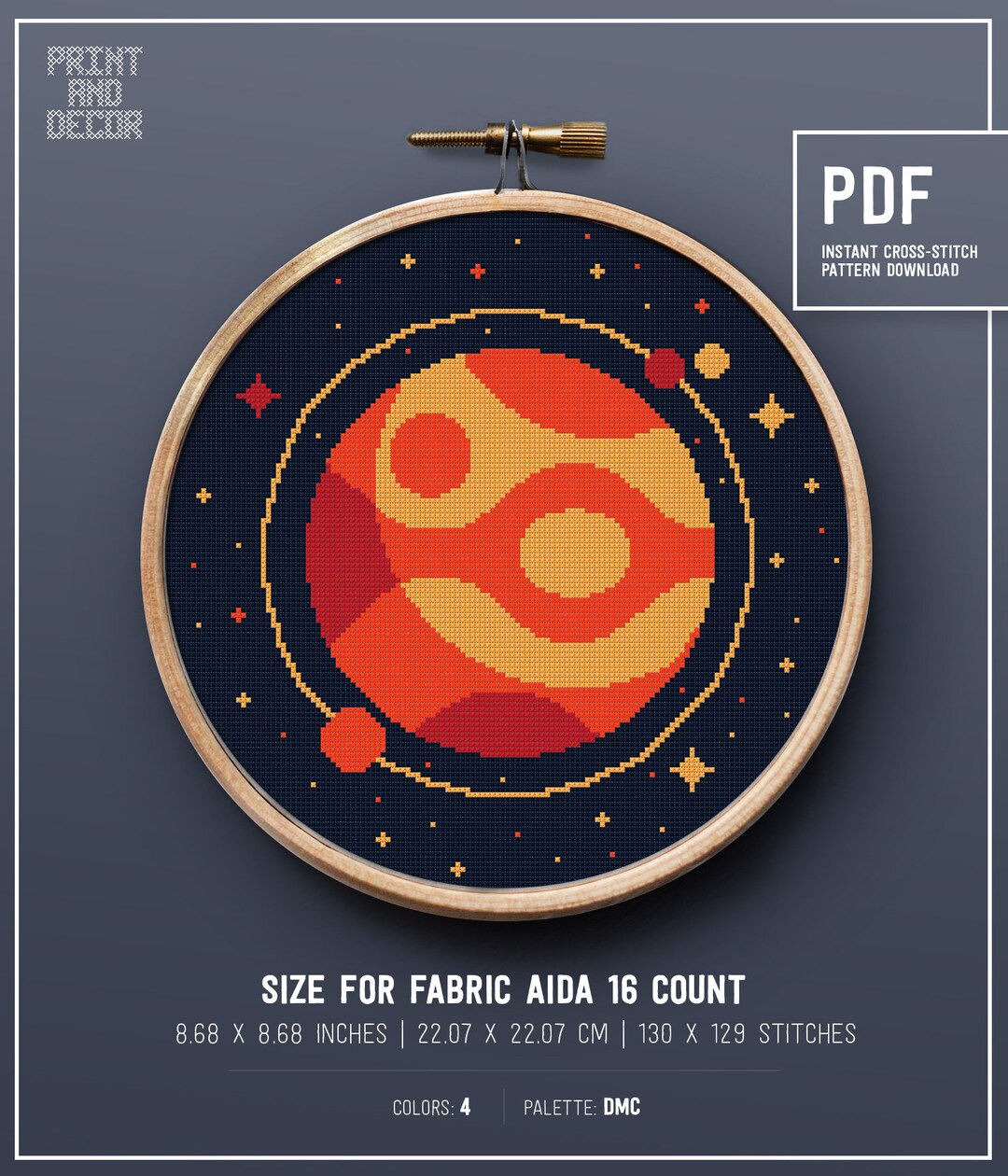 Space Planet - Cross Stitch Pattern, Universe Theme, Modern Embroidery ...