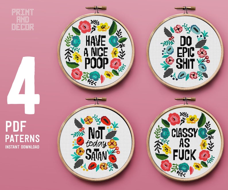 Funny and subversive Cross Stitch Pattern Bundle set | Etsy