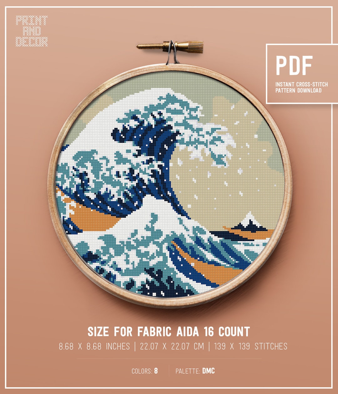 Great Wave Cross Stitch Pattern, Modern Cross Stitch Design, the Great ...
