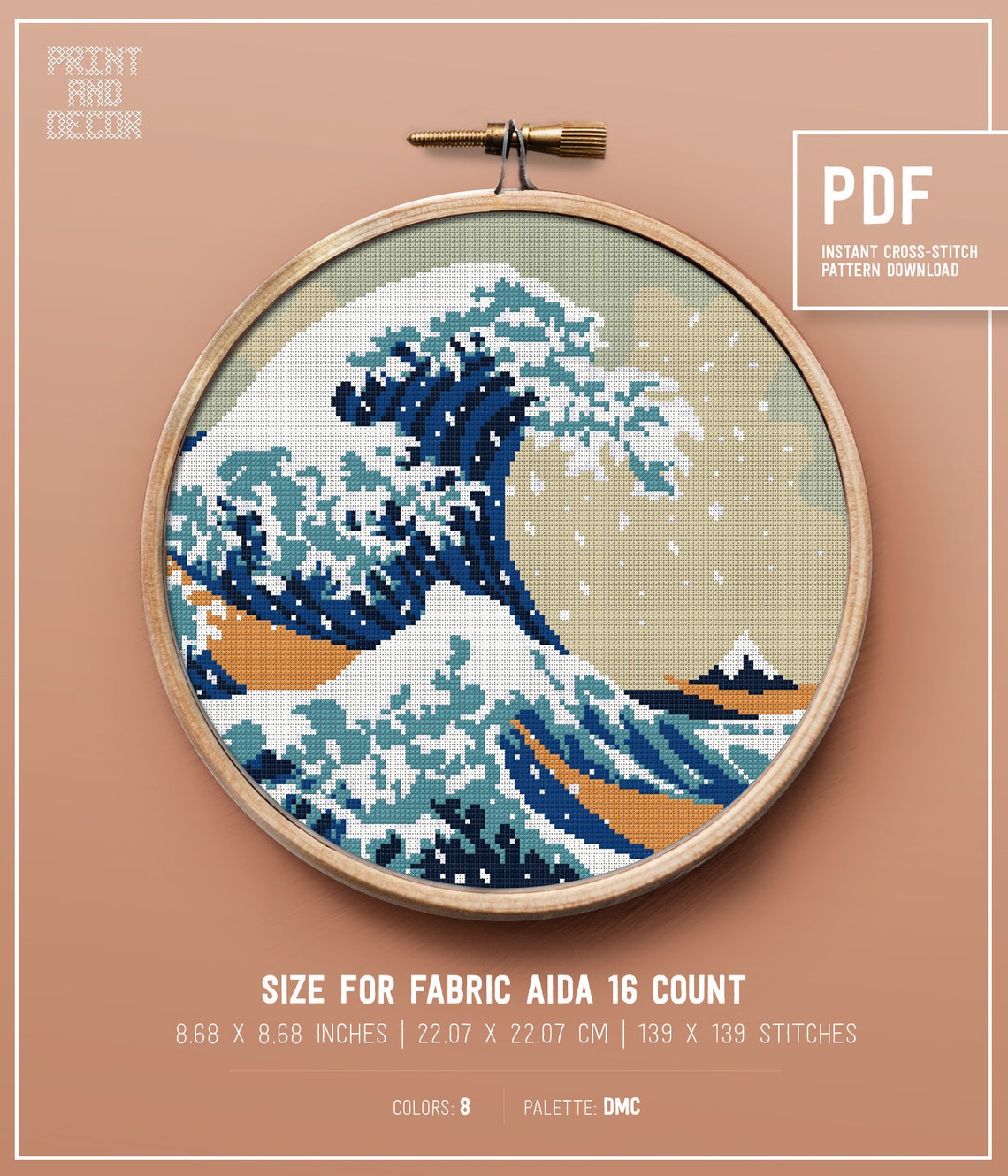 Great Wave Cross Stitch Pattern, Modern Cross Stitch Design, the Great ...