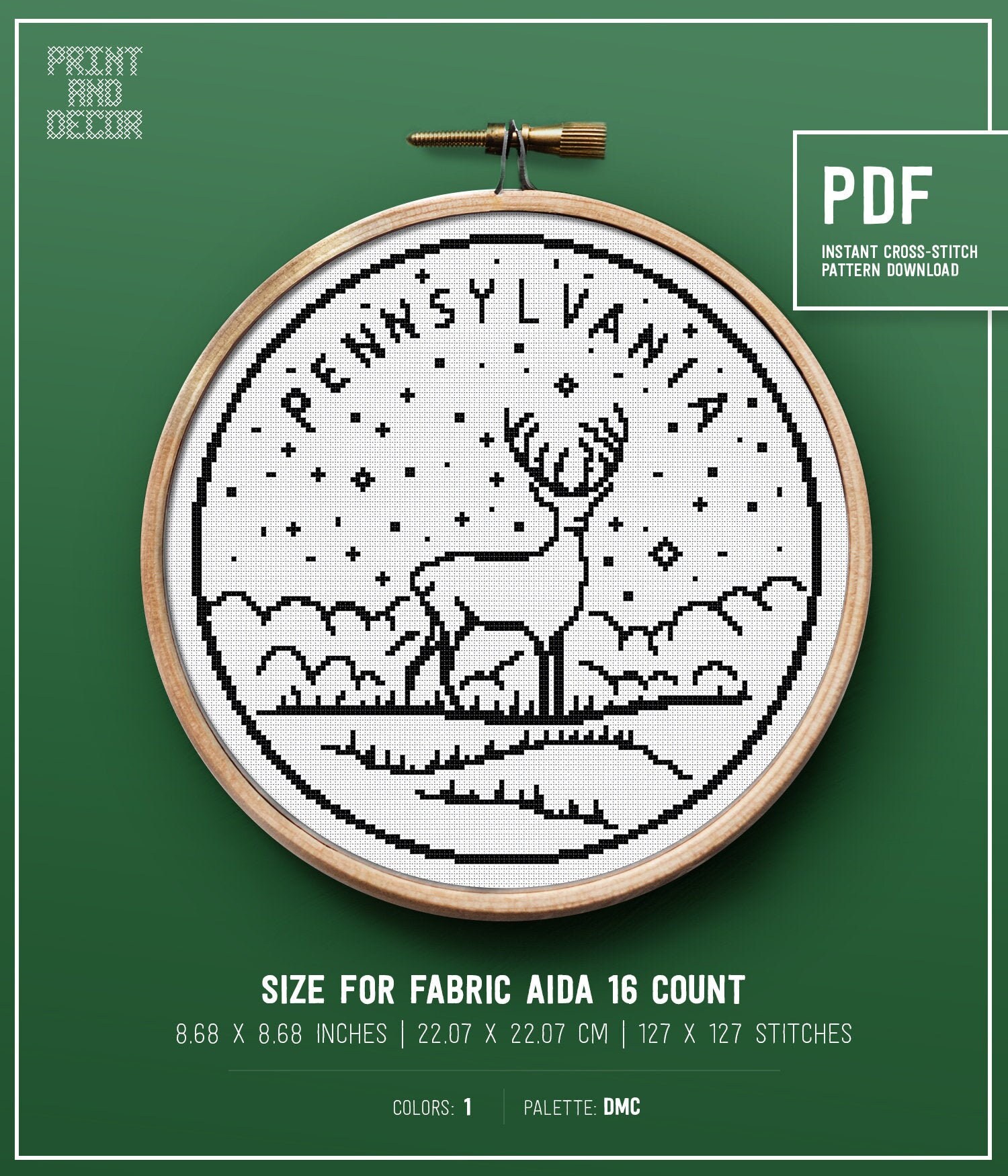 Pennsylvania cross stitch pattern Deer animal cross stitch | Etsy