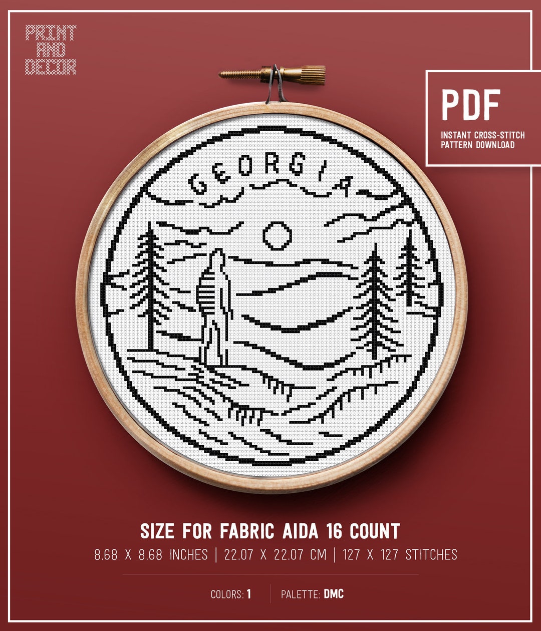 Georgia State Cross Stitch Pattern, Easy Cross Stitch Pattern, United ...