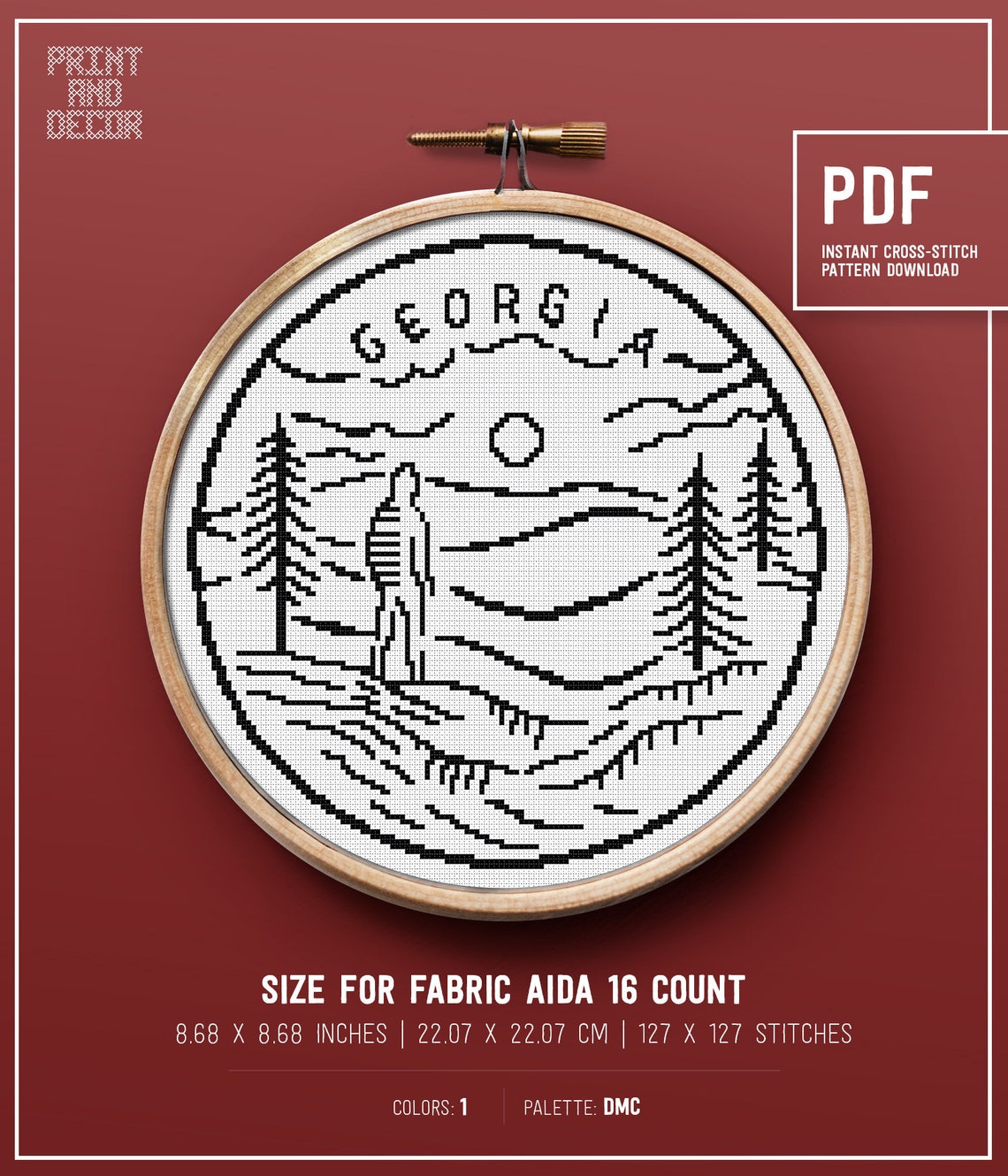 Georgia State Cross Stitch Pattern Easy Cross Stitch Pattern | Etsy