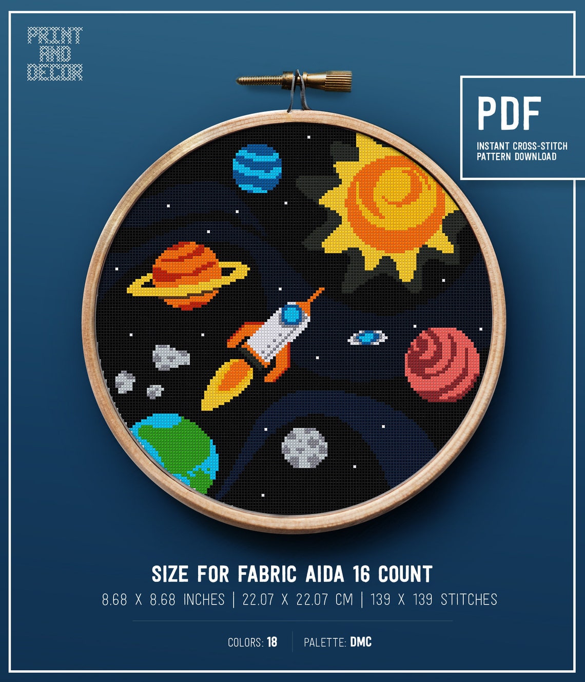 Space Rocket Modern Cross Stitch Pattern Universe Stars - Etsy