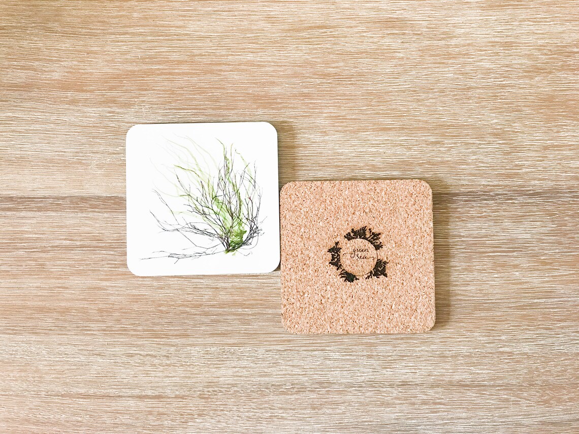 Set of 4 Square Cork-backed Coasters With Botanical Print - Coastal ...