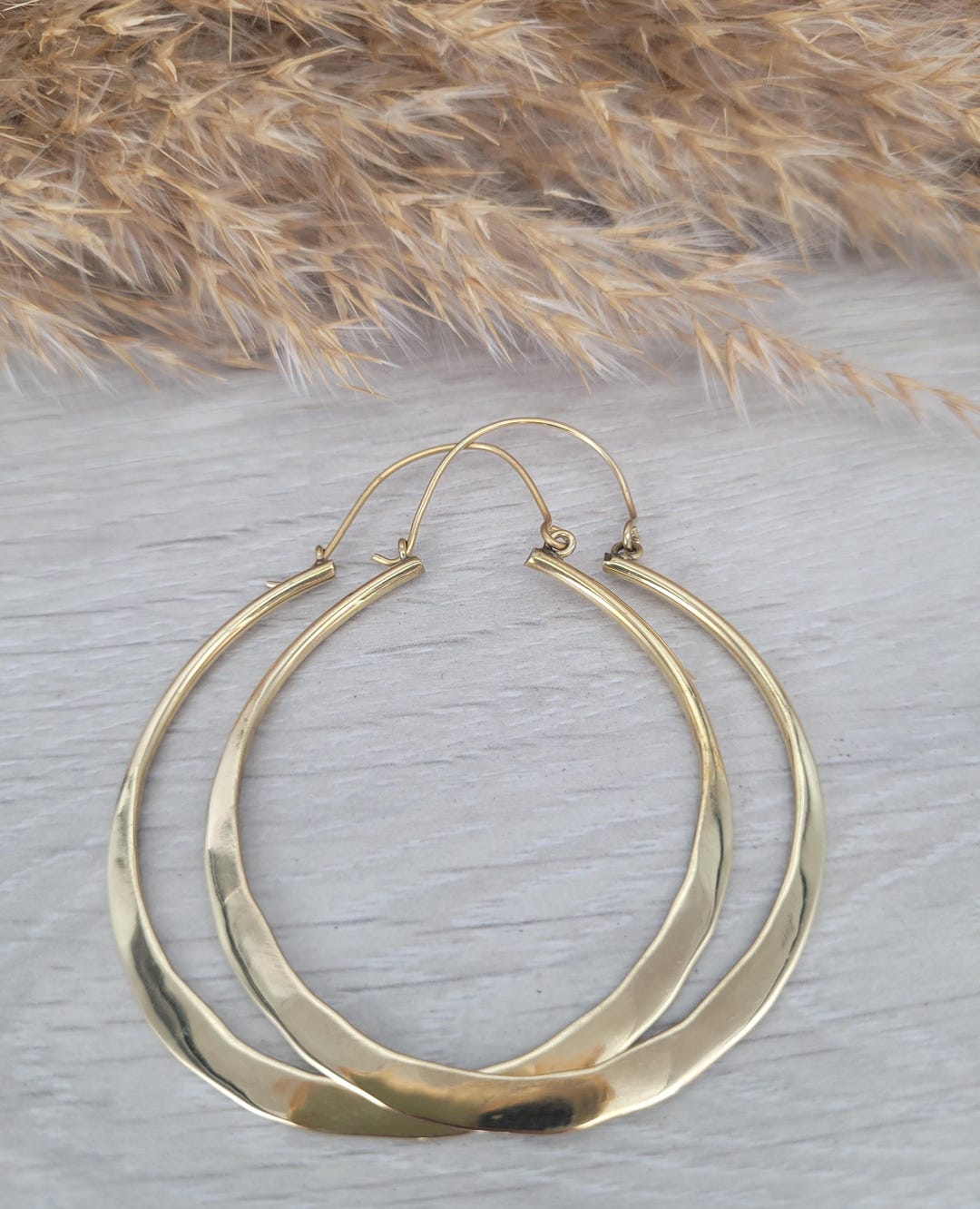 Large Gold Hoops / Big Hoops / Golden / Spiral / Boho / Rustic ...