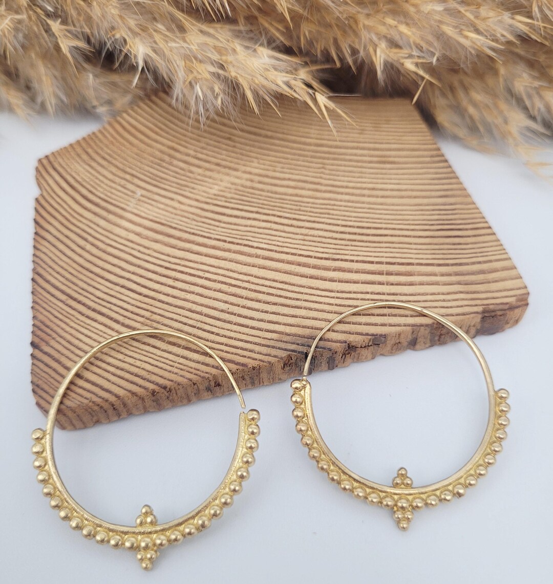 Large Golden Bali Hoops / Unique Hoops / Statement Earrings / Rustic ...