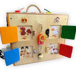 Customized Toddler Busy Box, Baby Busy Board, Wooden Toy Chest, Sensory ...