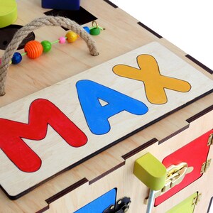 Personalized Wooden Busy Box for Toddler, Wooden Shape Sorting Toy for ...