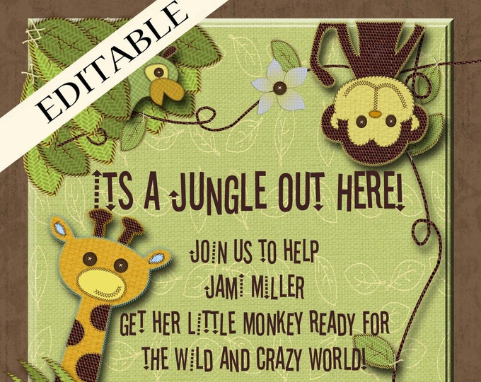 Editable Jungle Theme Baby Shower Invitation - Etsy
