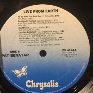 Pat Benatar-"live From Earth" Vintage Vinyl Live Record Album - Etsy