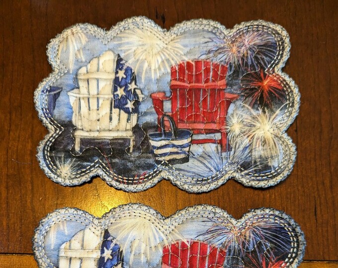 This is for a Pair of Quilted Scalloped Mug Rugs, Coaster, Nice Fabric ...
