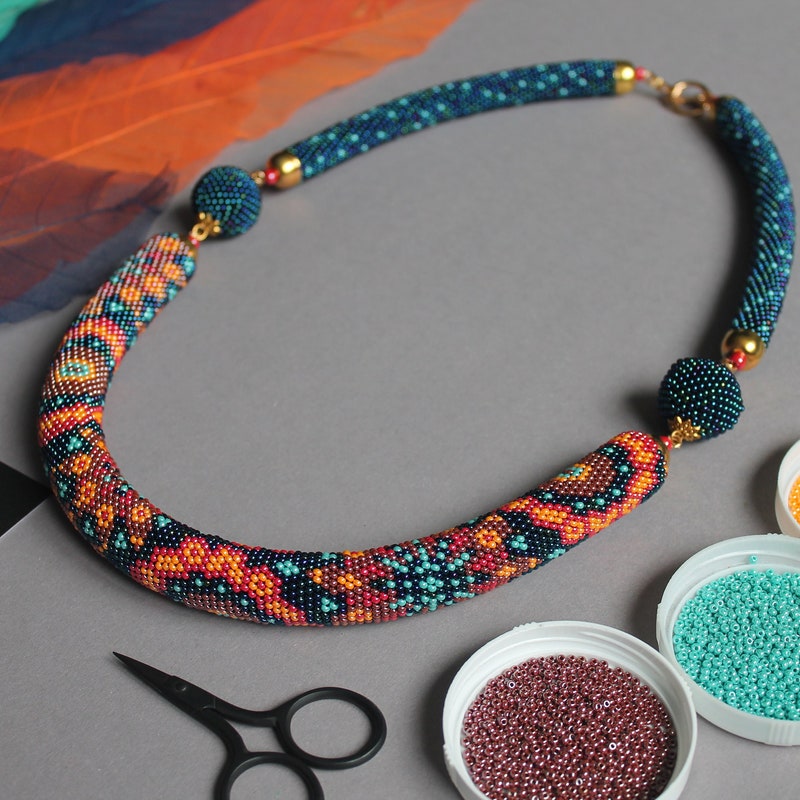 Crochet Beaded Necklace - Etsy