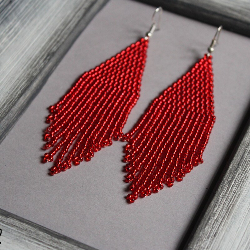 Long Red Earrings - Etsy