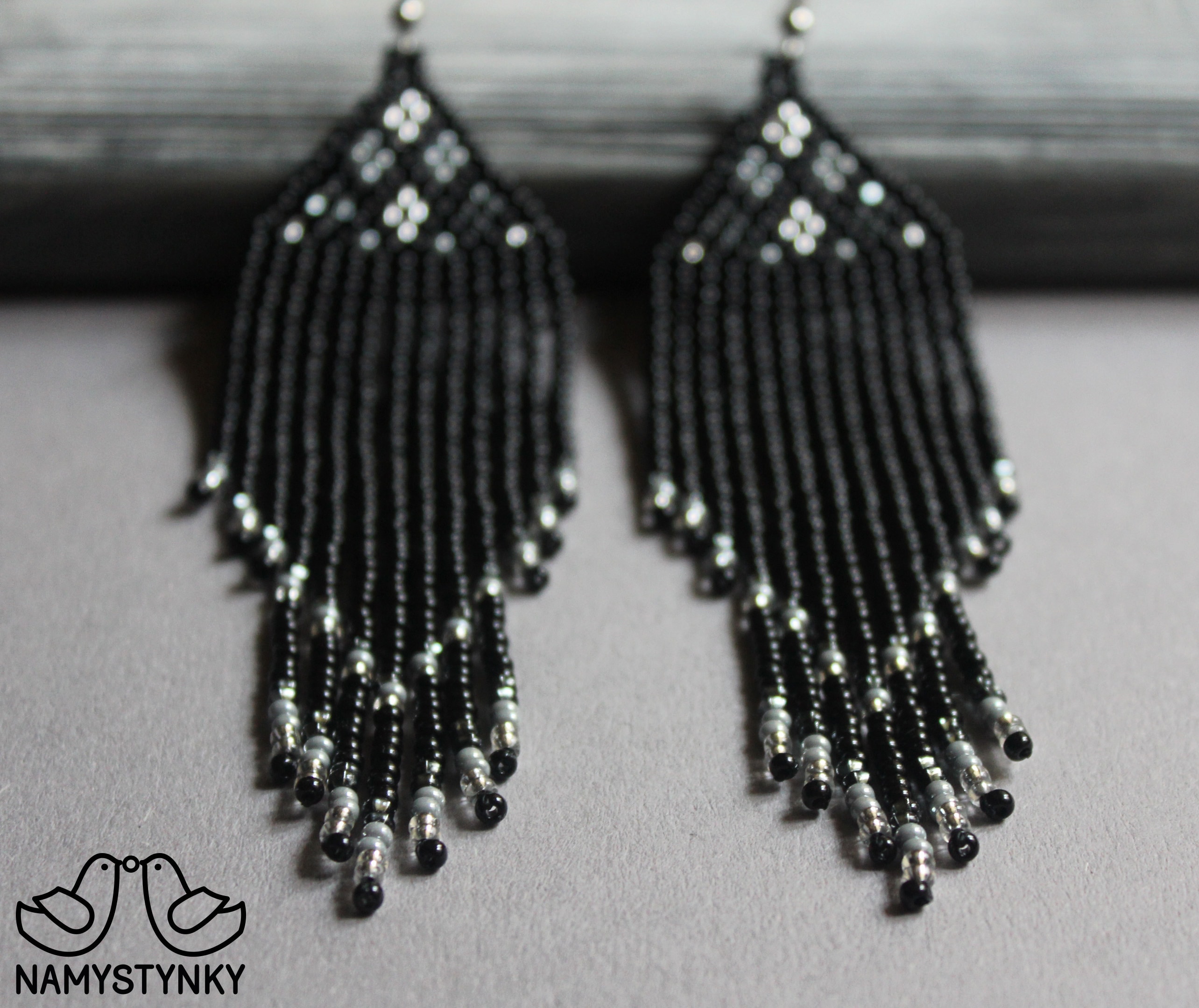 Black Seed Bead Chandelier Earrings: Beadwork Dangle Earrings - Etsy