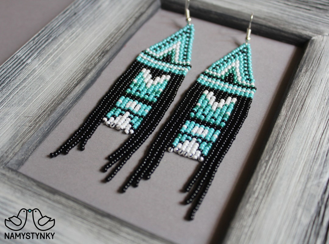 Turquoise Fringe Earrings Beaded Earrings Long Earrings Blue Chandelier ...